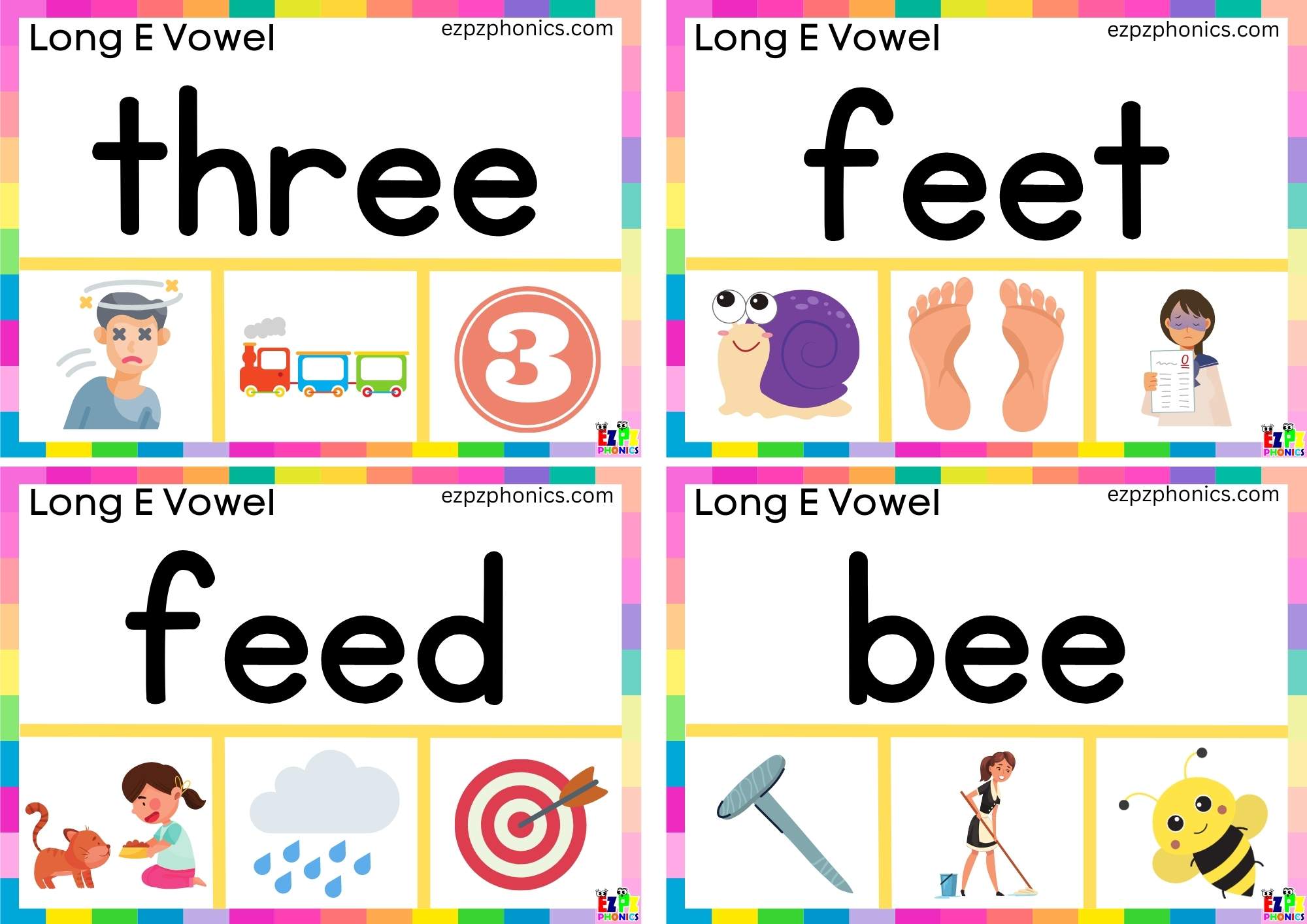 Read the word and clip the correct image Clip cards for long e vowel ee words group 1 ...